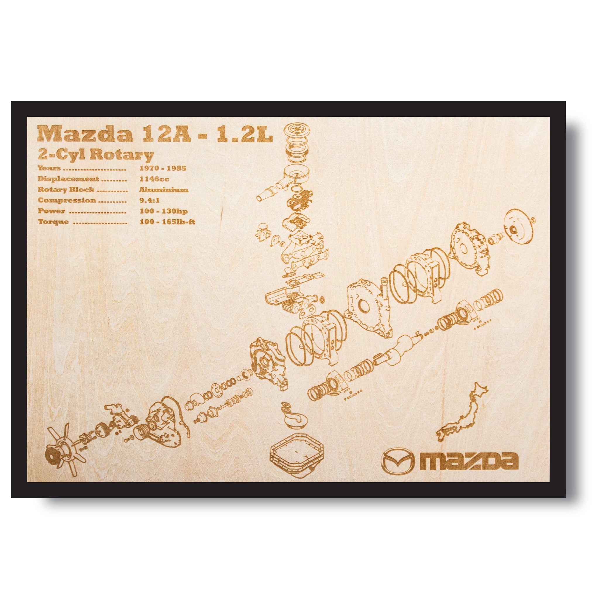 Mazda 12A 1.2L exploded view poster – EngineMaps
