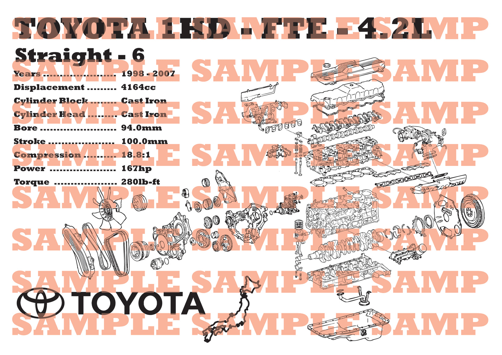 Toyota 1HD-FTE 4.2L exploded view poster – EngineMaps
