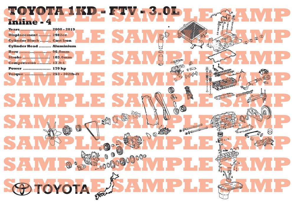 Toyota 1KD-FTV 3.0L exploded view poster – EngineMaps