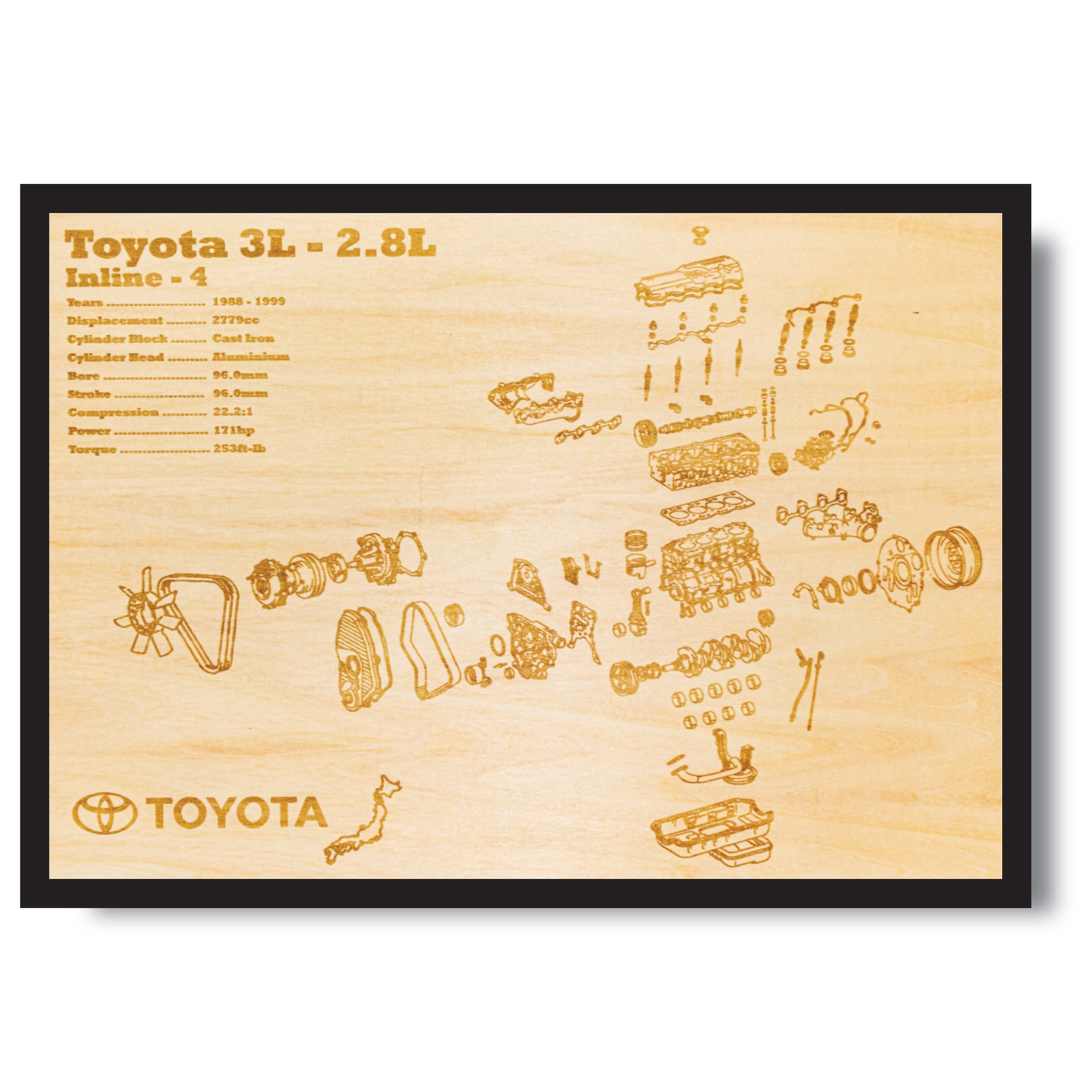 Toyota 3L 2.8L exploded view poster – EngineMaps