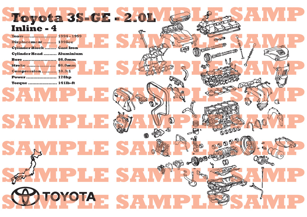 Toyota 3S-GE 2.0L [3rd Gen] Exploded View Poster – EngineMaps
