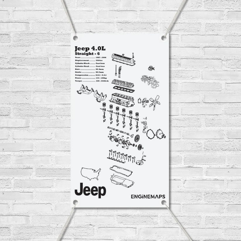 Jeep 4.0L straight 6 Exploded View Banner – EngineMaps