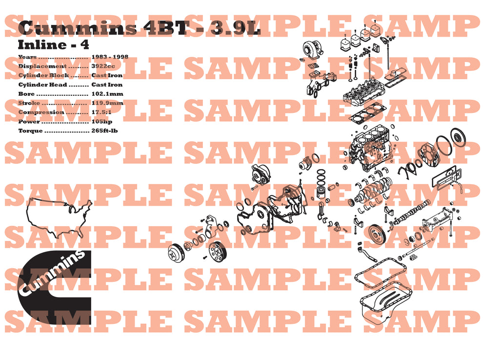Cummins 4BT 3.9L Exploded View Poster – EngineMaps