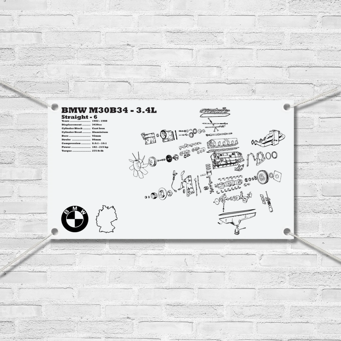 BMW M30B34 3.4L exploded view banner – EngineMaps