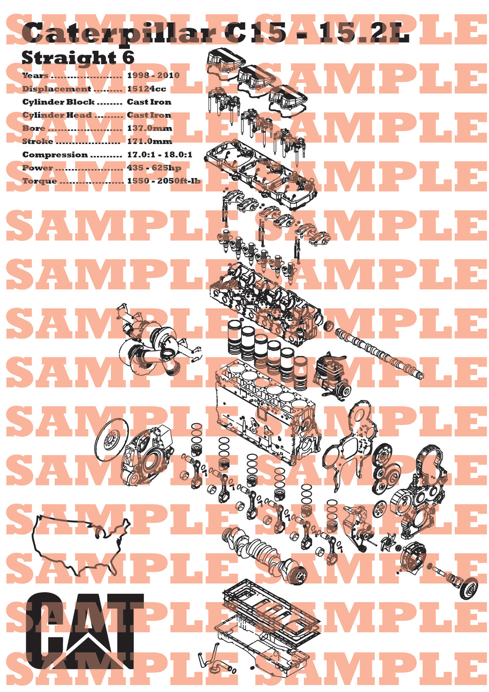 Caterpillar C15 15.2L Exploded View Poster – EngineMaps