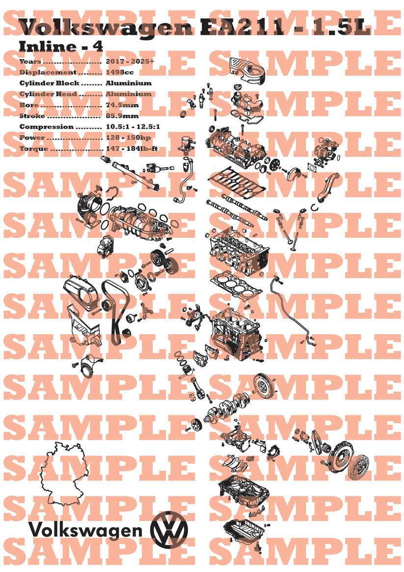Volkswagen EA211 1.5L exploded view poster – EngineMaps