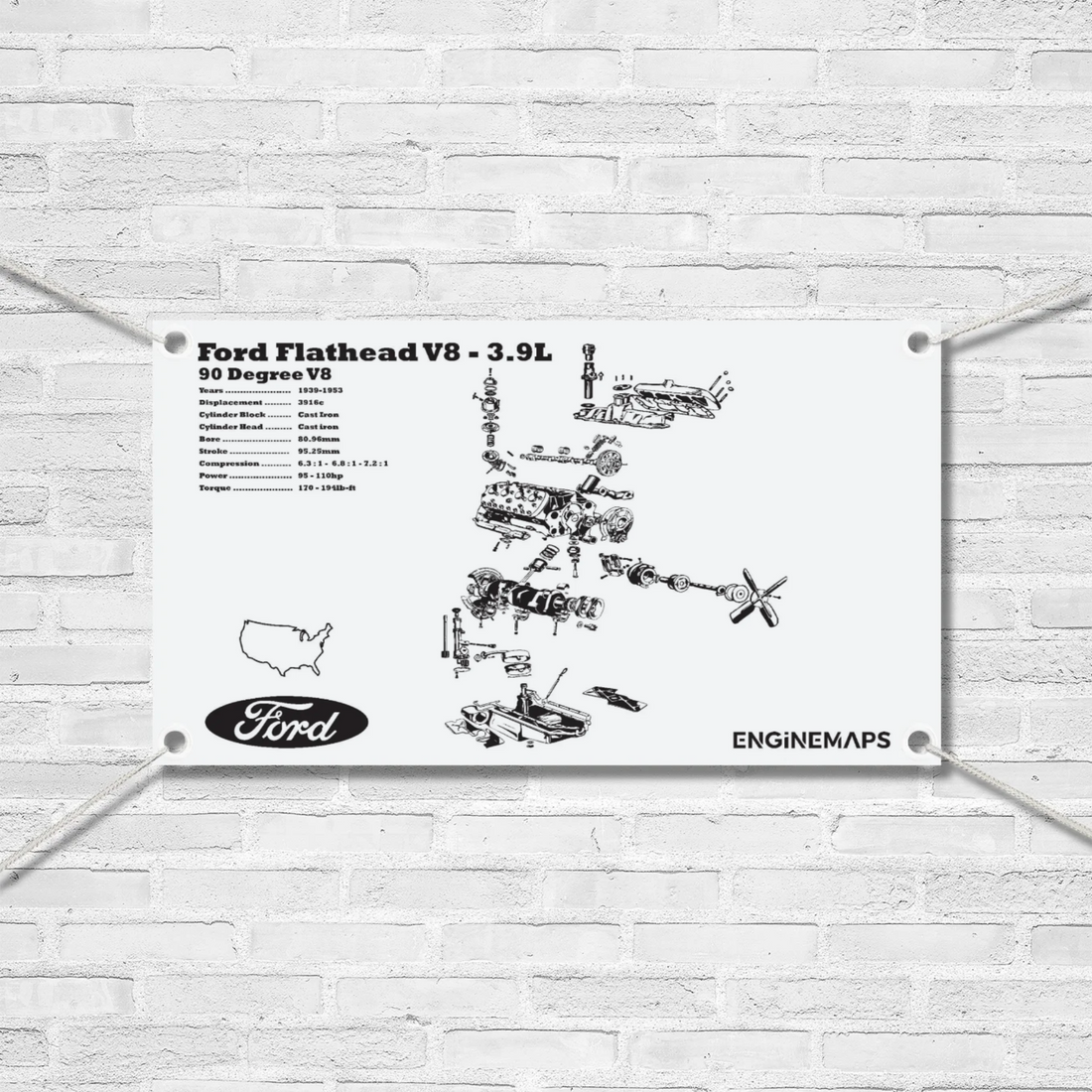 Ford Flathead 3.9L exploded view banner – EngineMaps