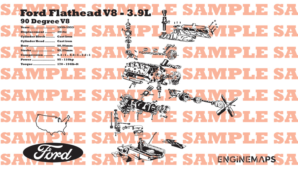 Ford Flathead 3.9L exploded view banner – EngineMaps