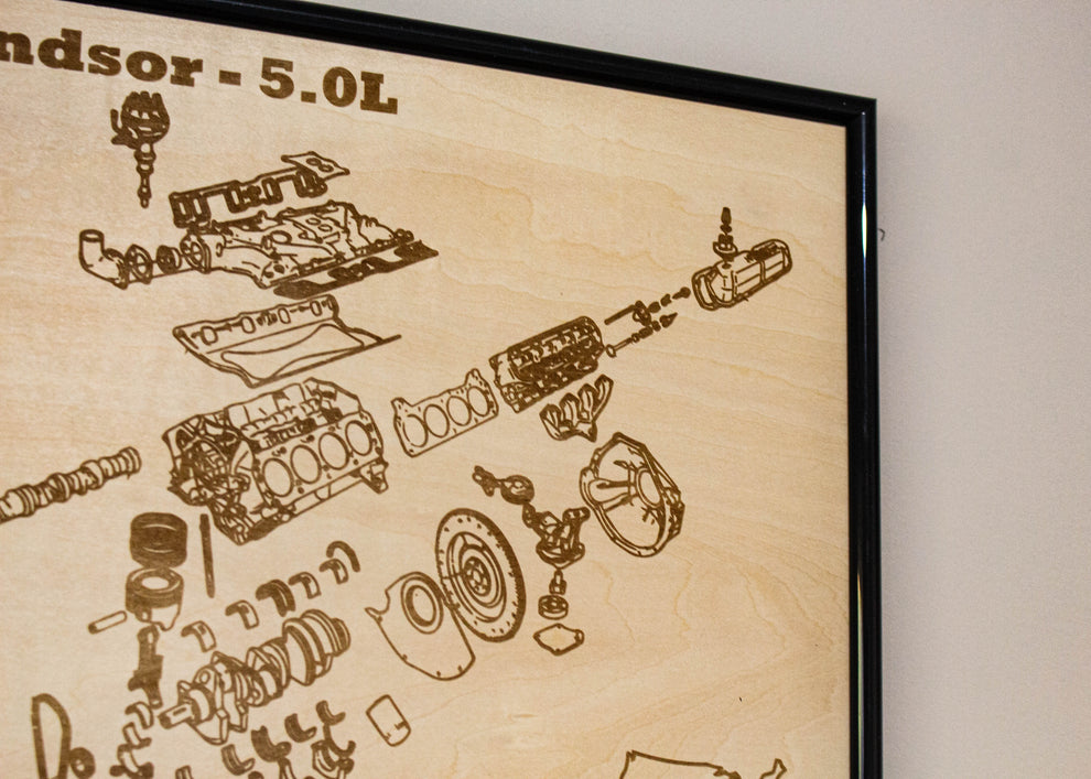 Ford Windsor 302 5.0L exploded view poster – EngineMaps