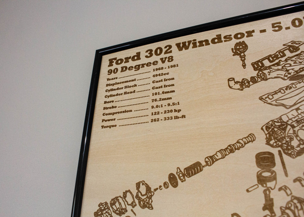Ford Windsor 302 5.0L exploded view poster – EngineMaps