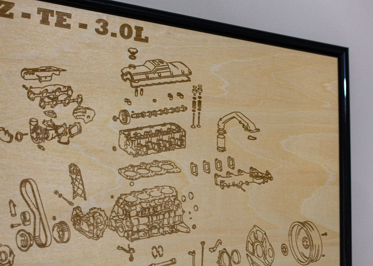 Toyota 1KZ-TE 3.0L Exploded View Poster – EngineMaps