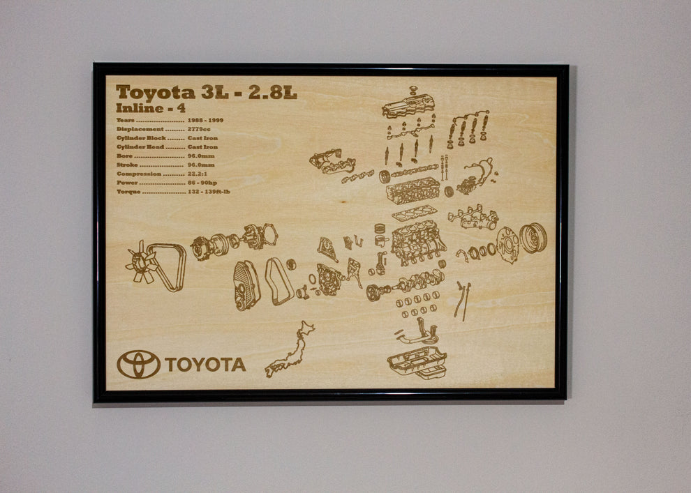 Toyota 3L 2.8L exploded view poster – EngineMaps