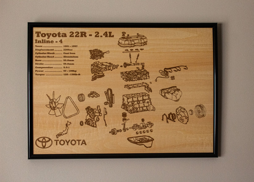 Toyota 22R 2.4L exploded view poster – EngineMaps