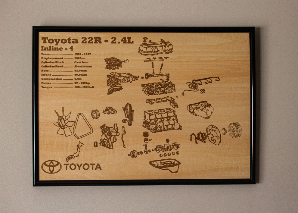 Toyota 22R 2.4L exploded view poster – EngineMaps