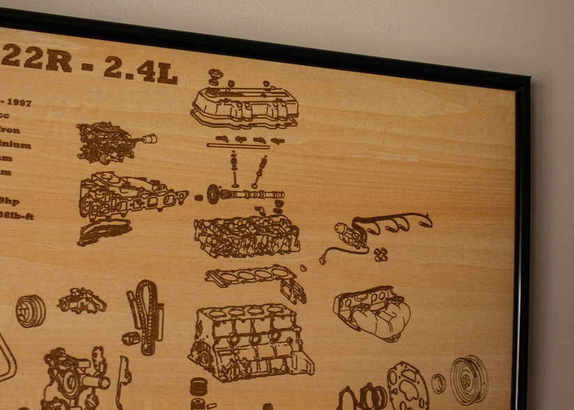 Toyota 22R 2.4L exploded view poster – EngineMaps