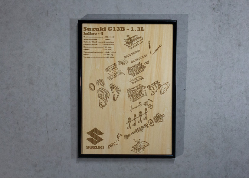 Suzuki G13B 1.3L exploded view poster – EngineMaps