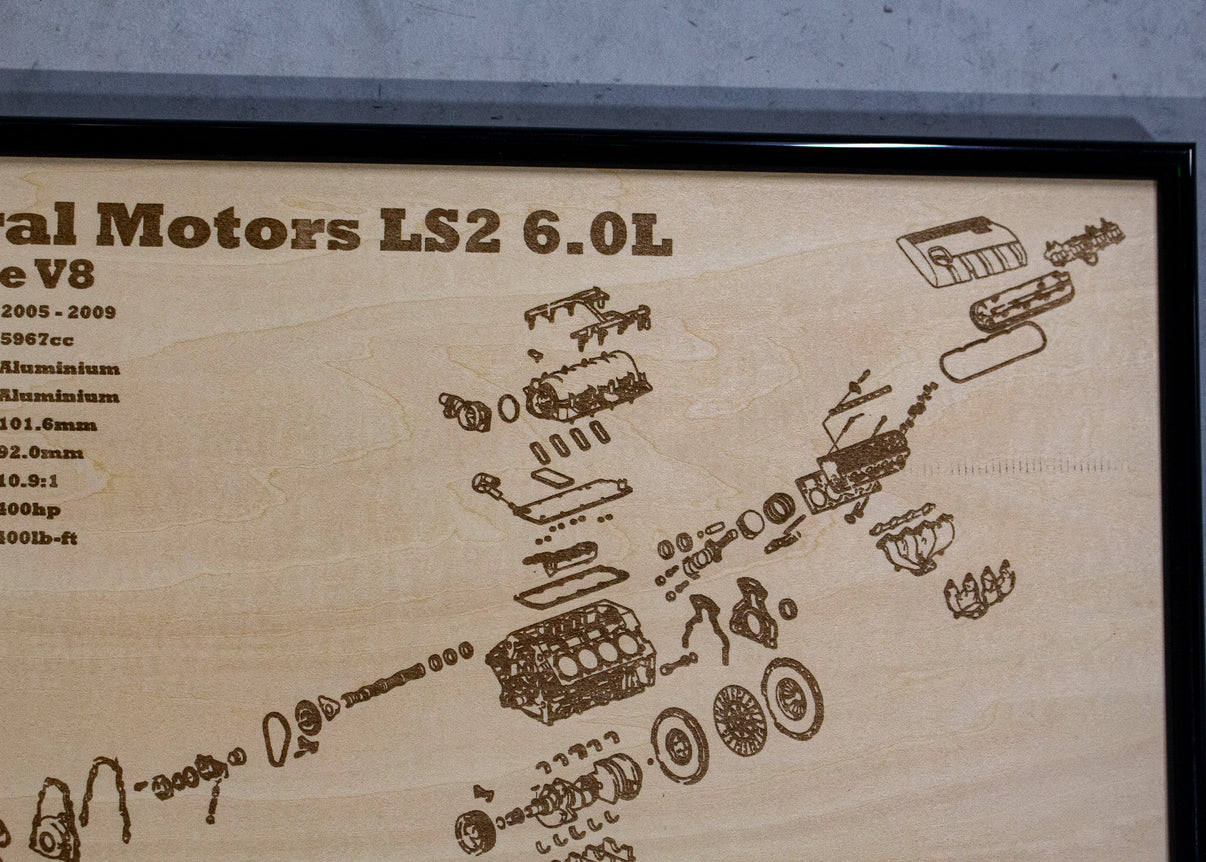 General Motors LS2 6.0L Exploded view poster – EngineMaps