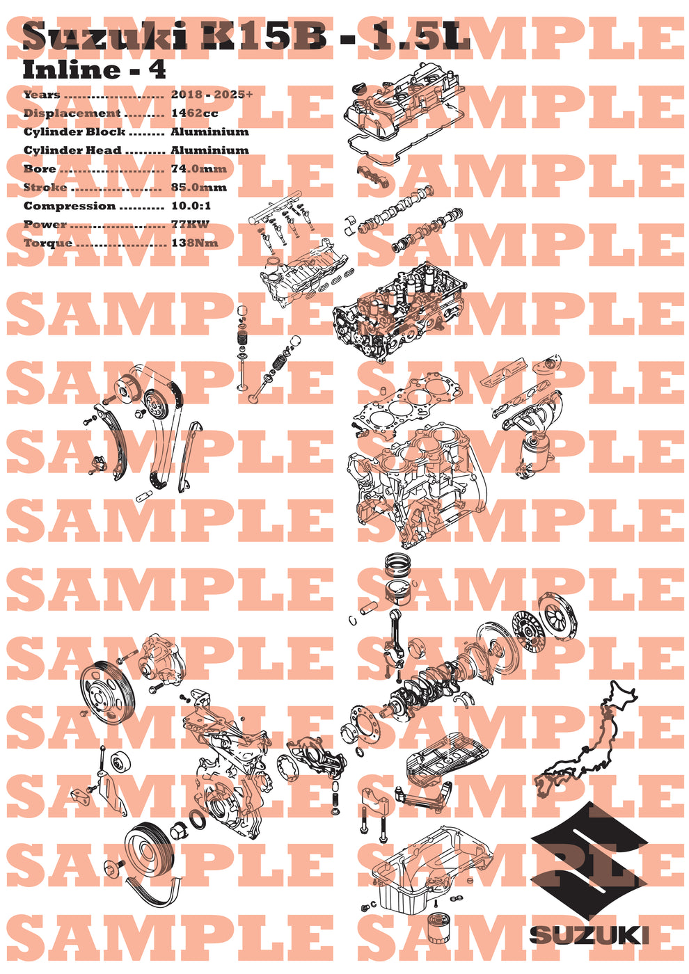 Suzuki K15B 1.5L exploded view poster – EngineMaps