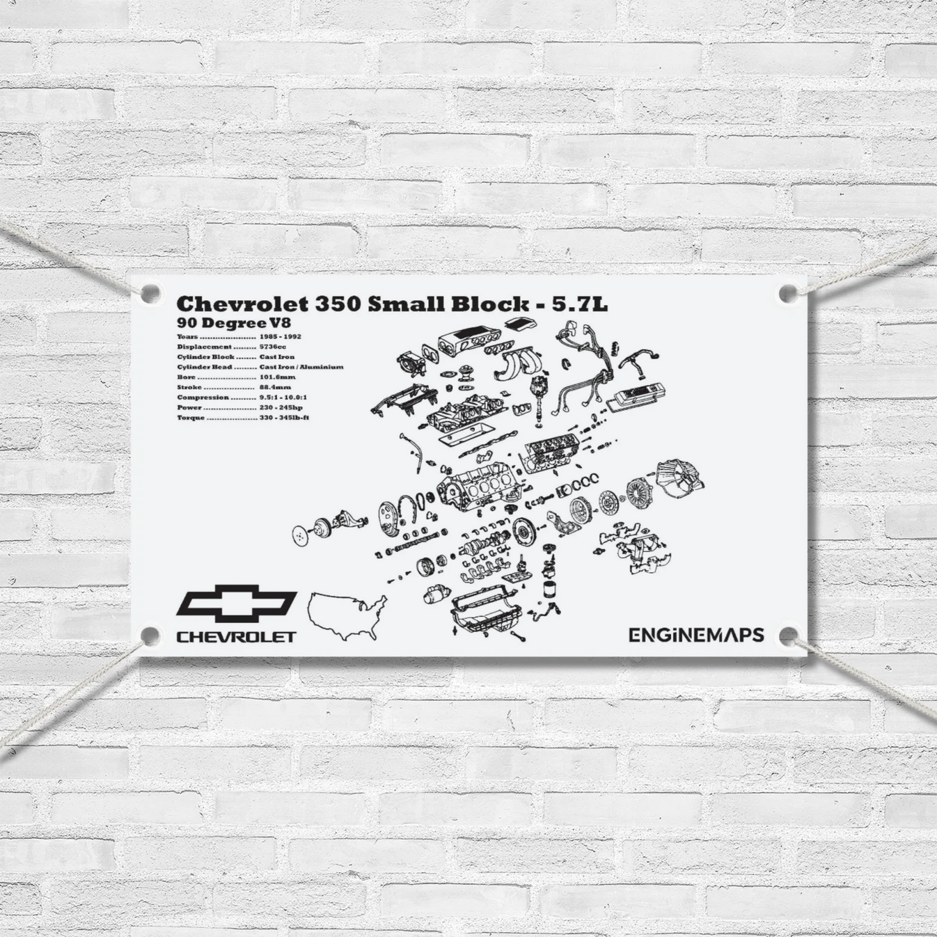 Chevrolet L98 350 small block 5.7L exploded view banner – EngineMaps