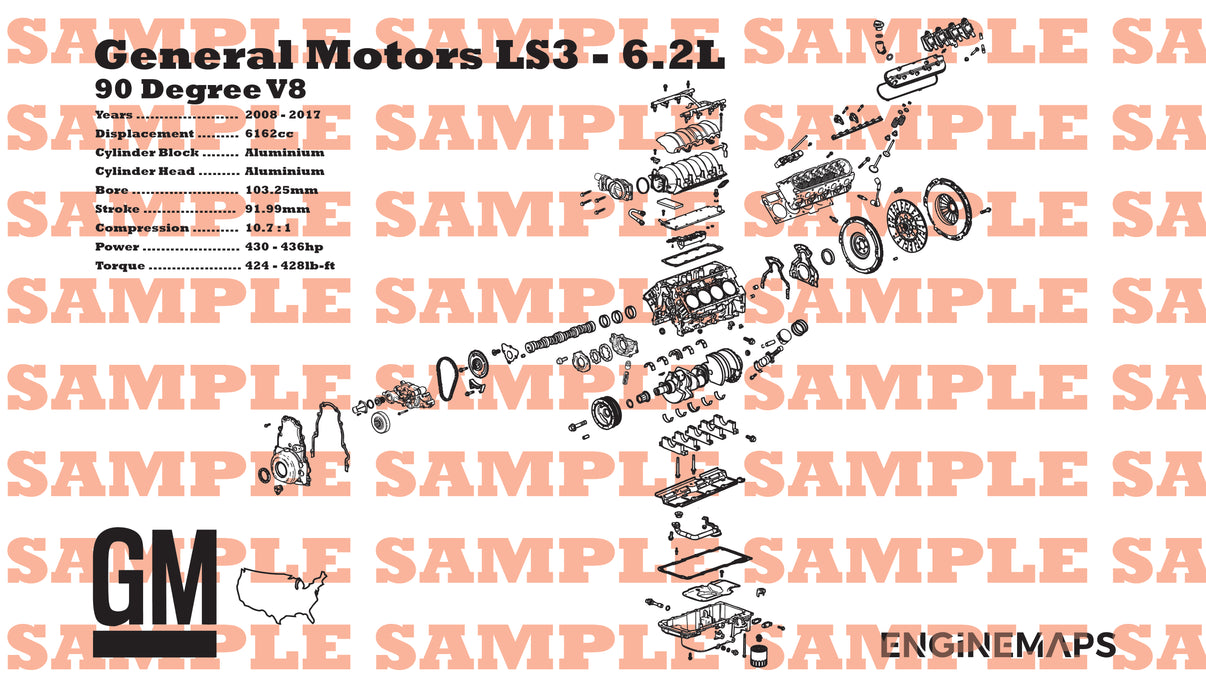 General Motors LS3 6.2L Exploded View Banner – EngineMaps