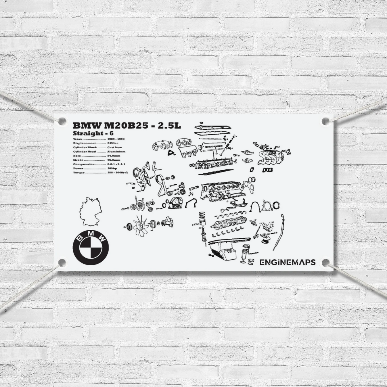 BMW M20B25 2.5L exploded view banner – EngineMaps