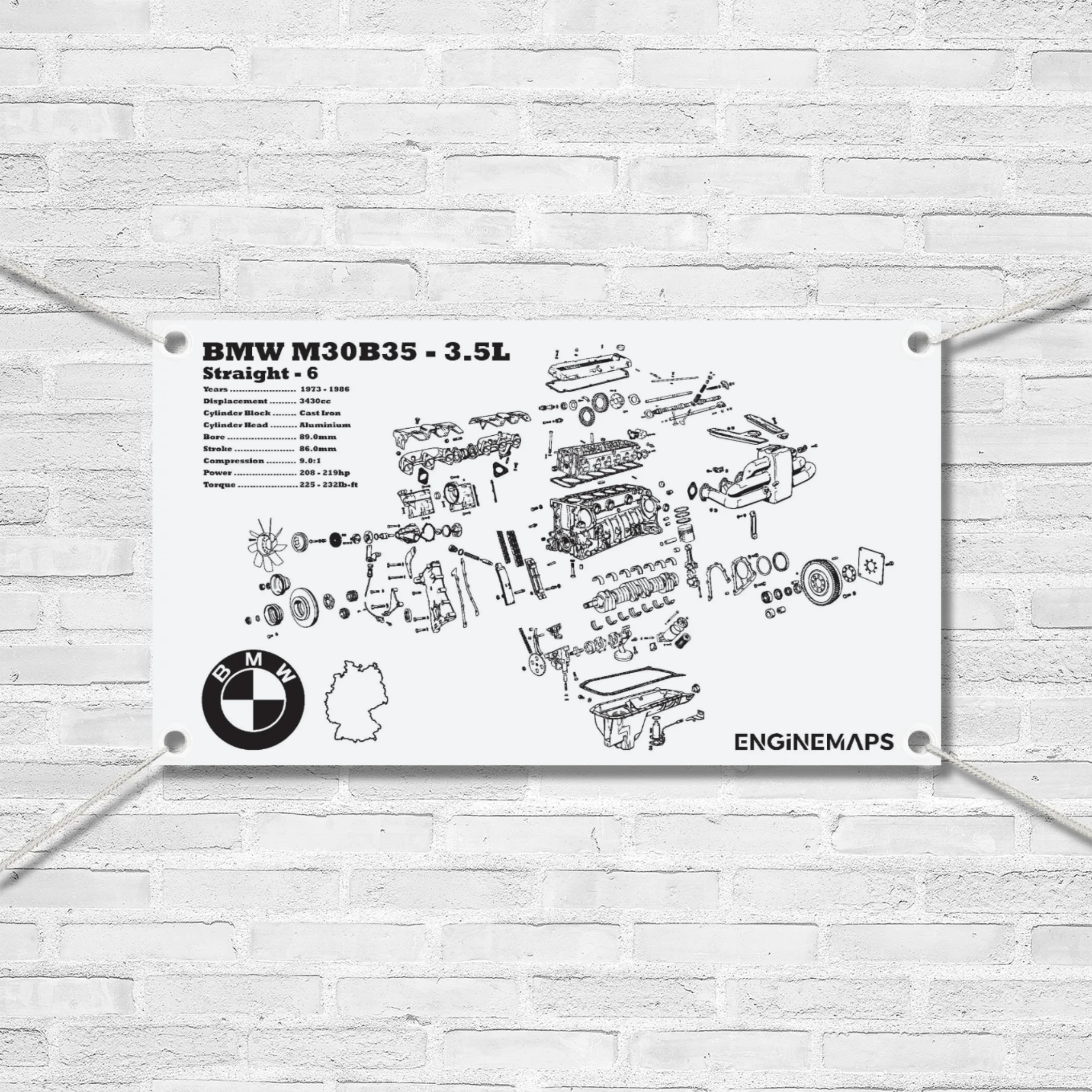BMW M30B35 3.5L exploded view banner – EngineMaps