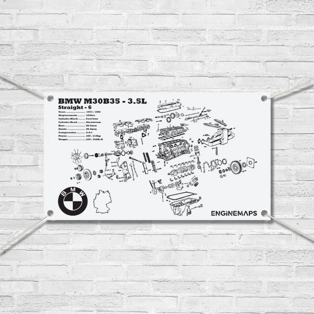 BMW M30B35 3.5L exploded view banner – EngineMaps