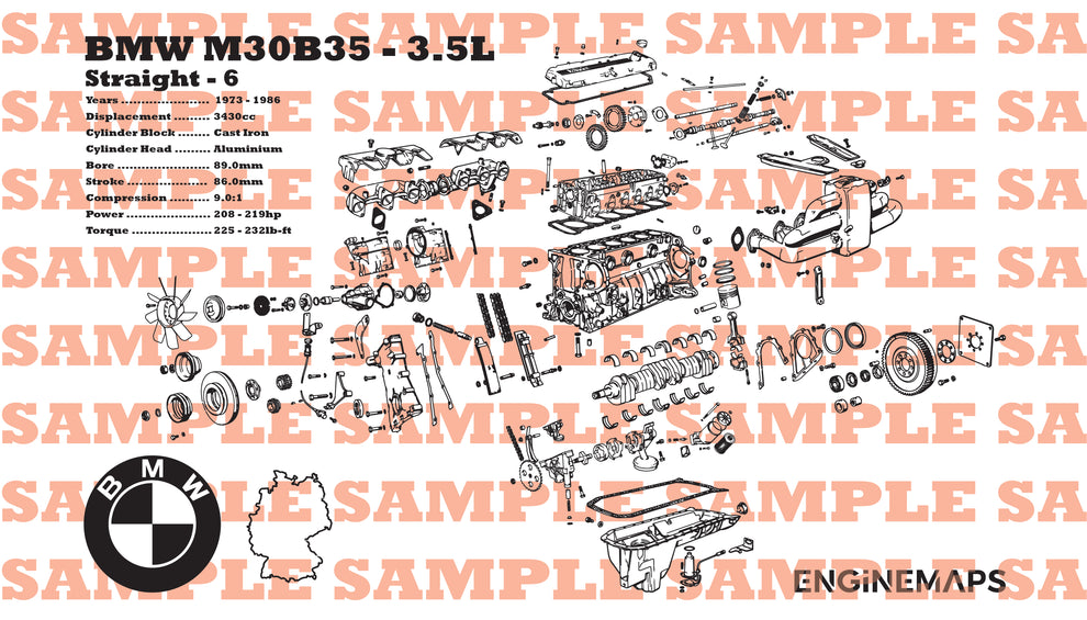 BMW M30B35 3.5L exploded view banner – EngineMaps