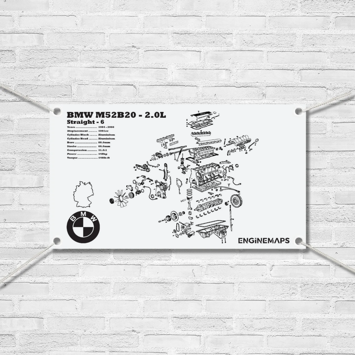 BMW M52B20 2.0L exploded view banner – EngineMaps