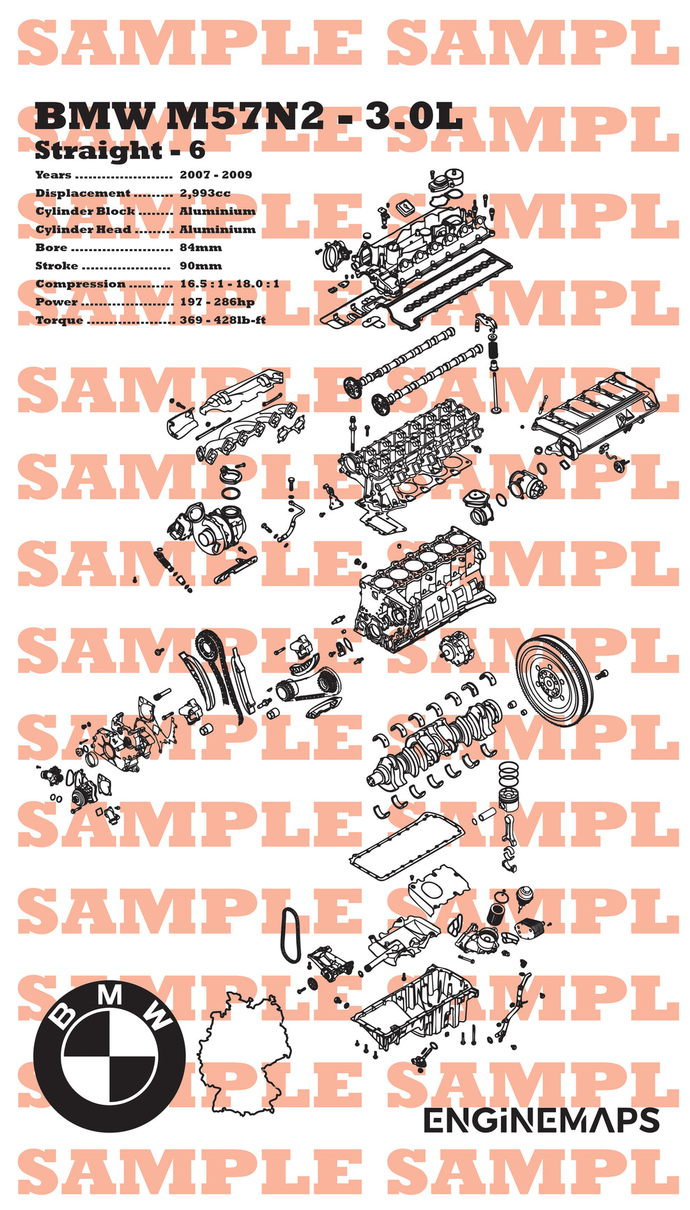 BMW M57N2 3.0L exploded view banner – EngineMaps