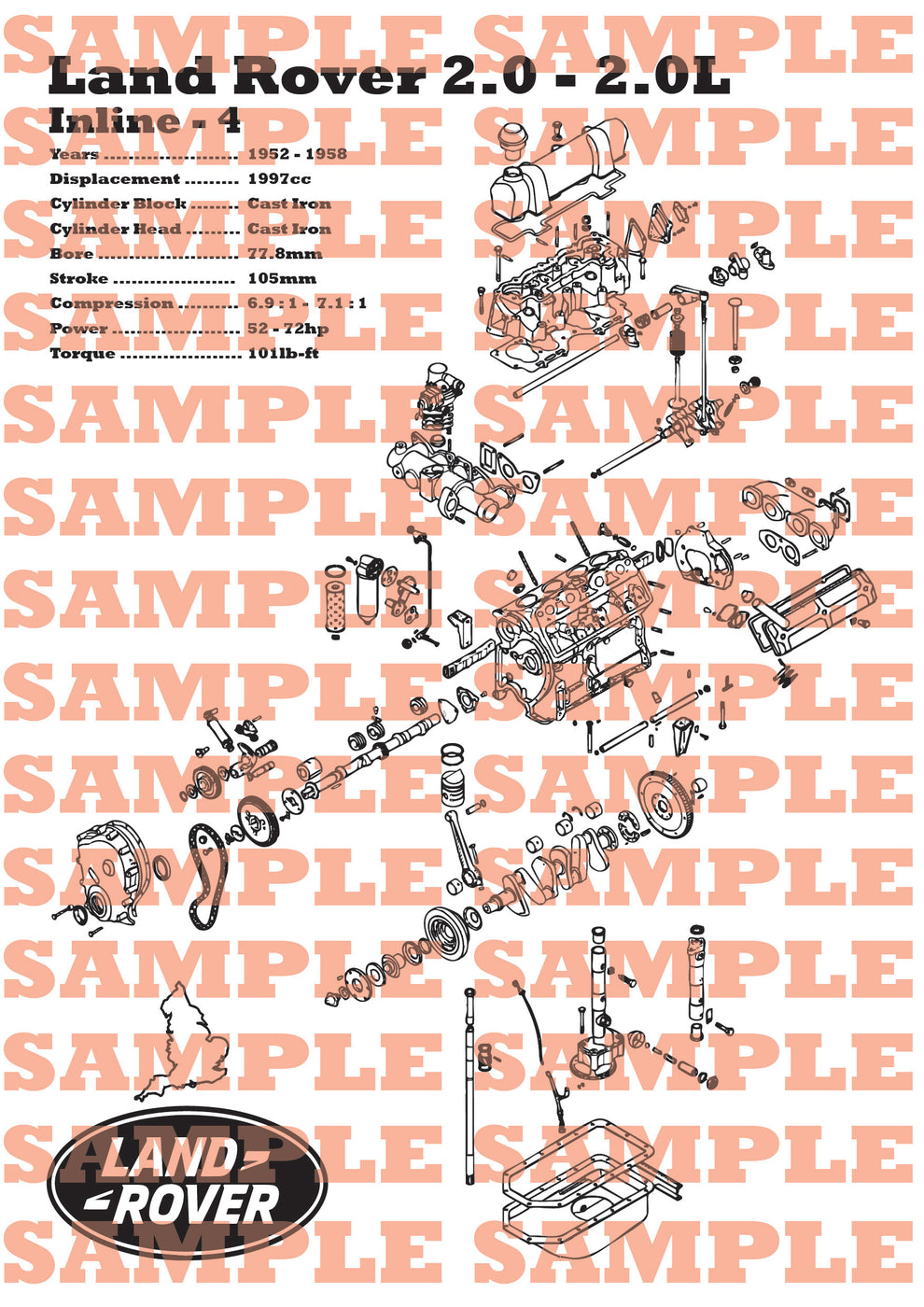 Land Rover 2.0L Exploded view poster – EngineMaps