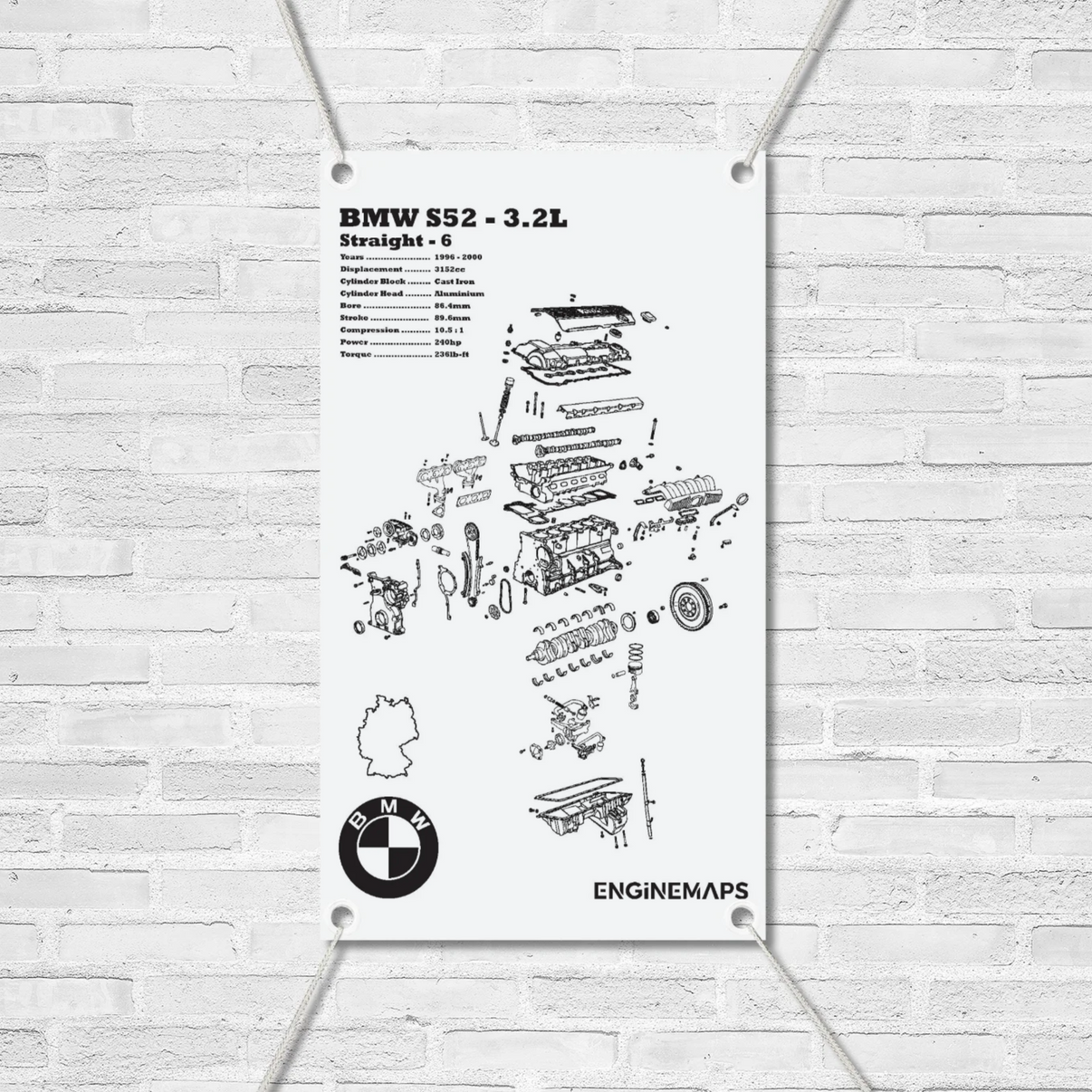 BMW S52 3.2L exploded view banner – EngineMaps