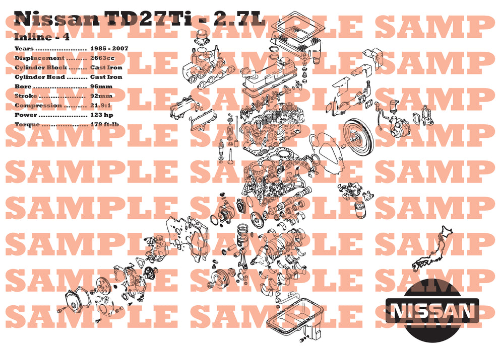 Nissan TD27TI 2.7L exploded view poster – EngineMaps