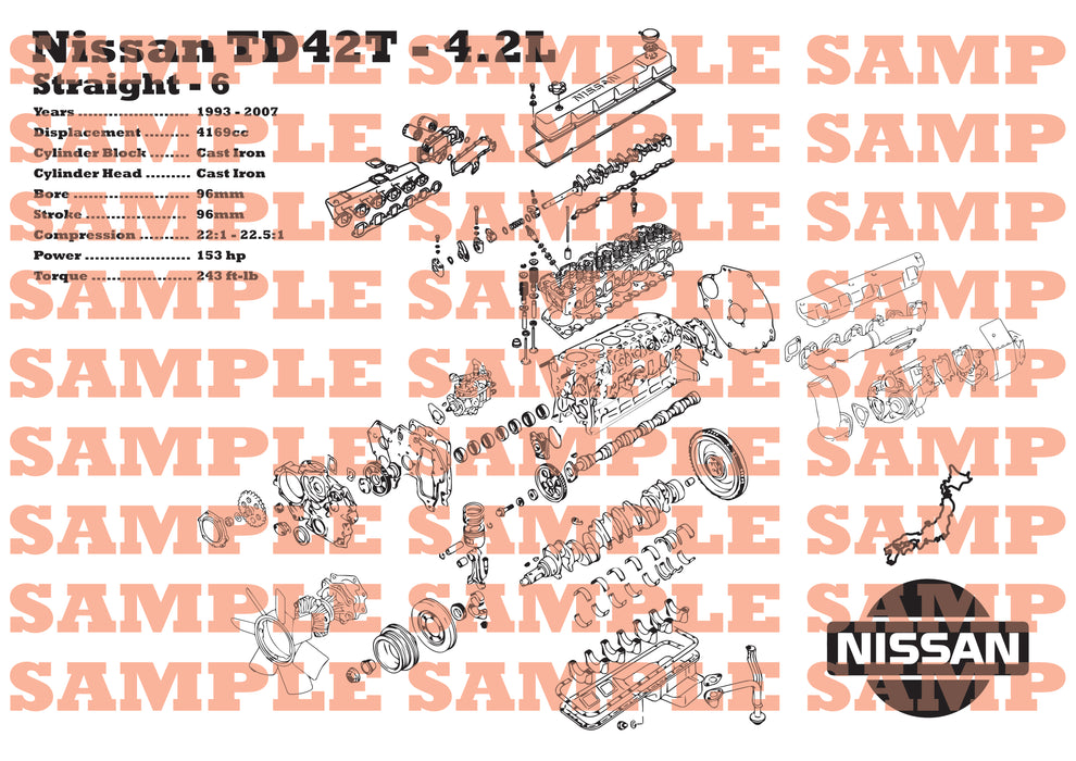 Nissan TD42T 4.2L exploded view poster – EngineMaps