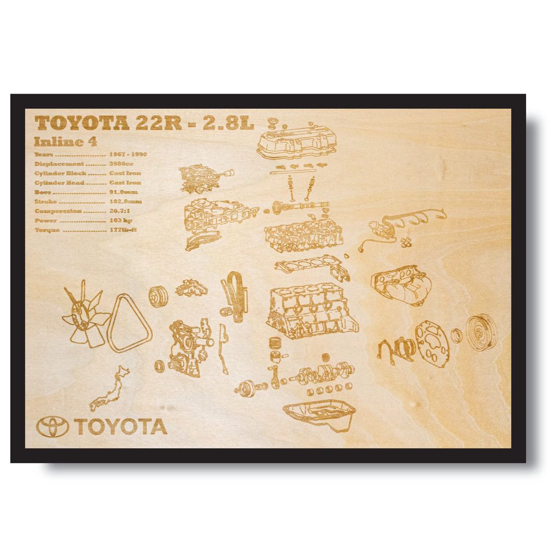 Toyota 22R 2.4L exploded view poster – EngineMaps