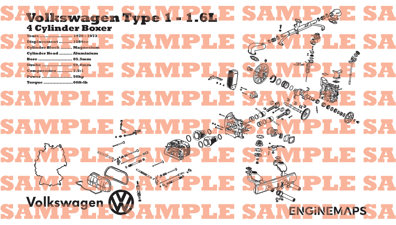 Volkswagen Type 1 1.6L Exploded View Banner – EngineMaps
