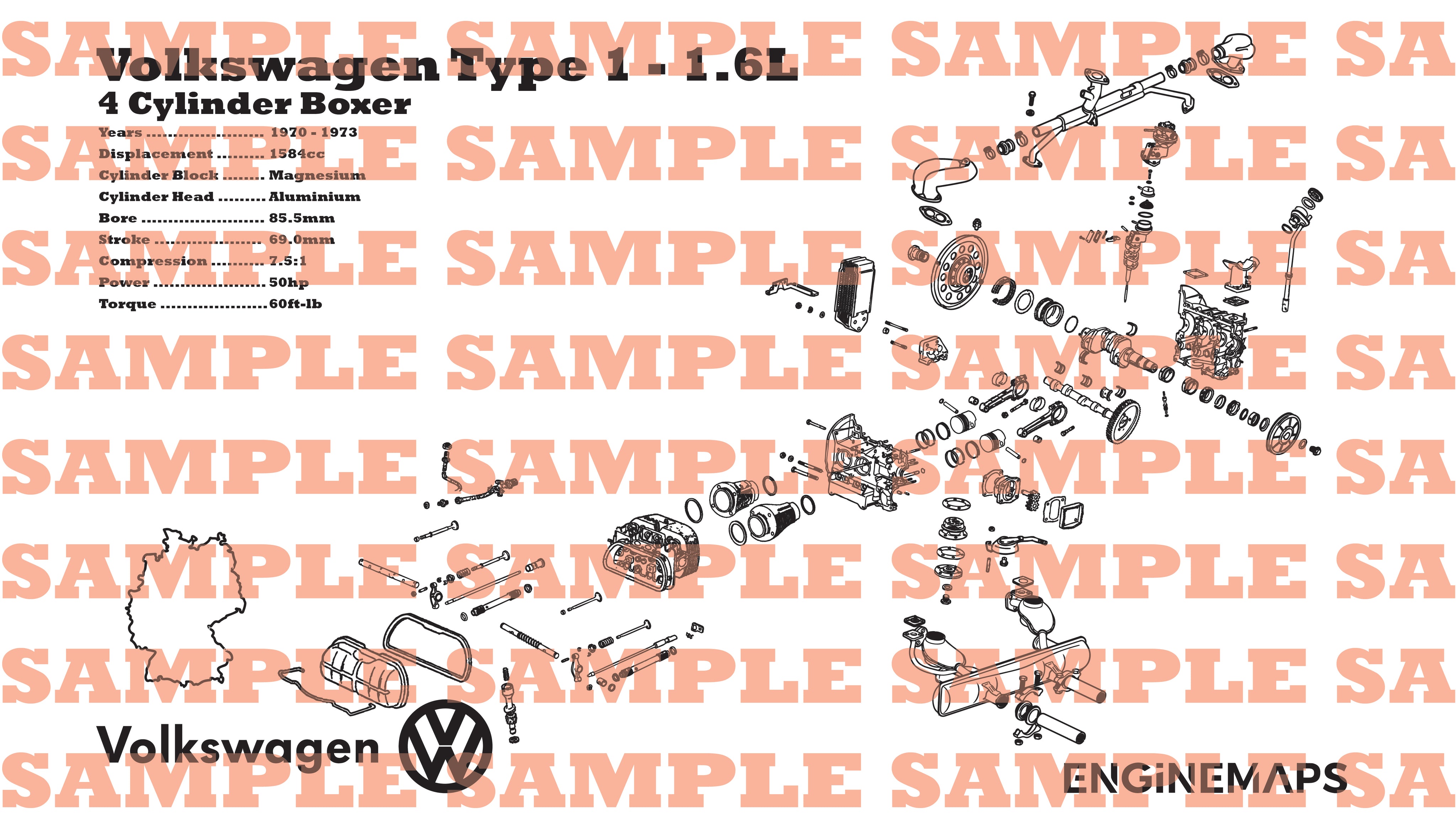 Volkswagen Type 1 1.6L Exploded View Banner – EngineMaps