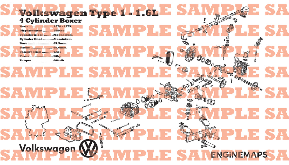 Volkswagen Type 1 1.6L Exploded View Banner – EngineMaps