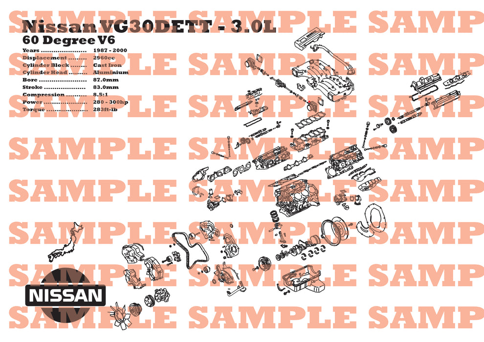 Nissan VG30DETT 3.0L Engine Exploded View Poster – EngineMaps