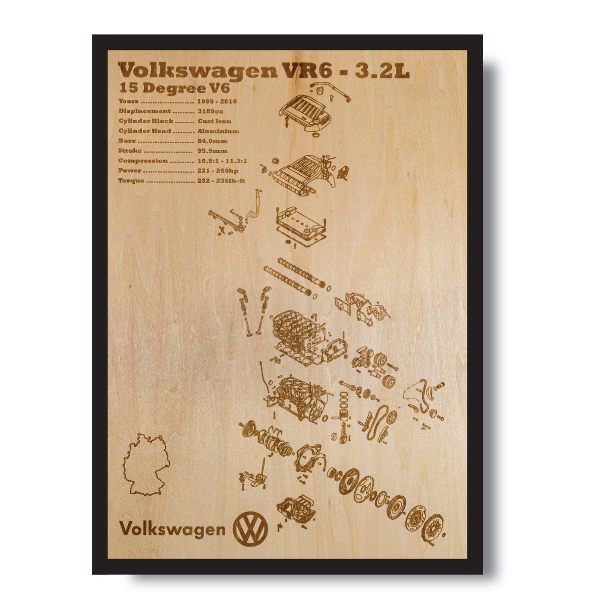 Volkswagen VR6 24 Valve 3.2L exploded view poster – EngineMaps