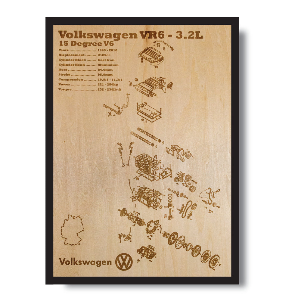 Volkswagen VR6 24 Valve 3.2L exploded view poster – EngineMaps