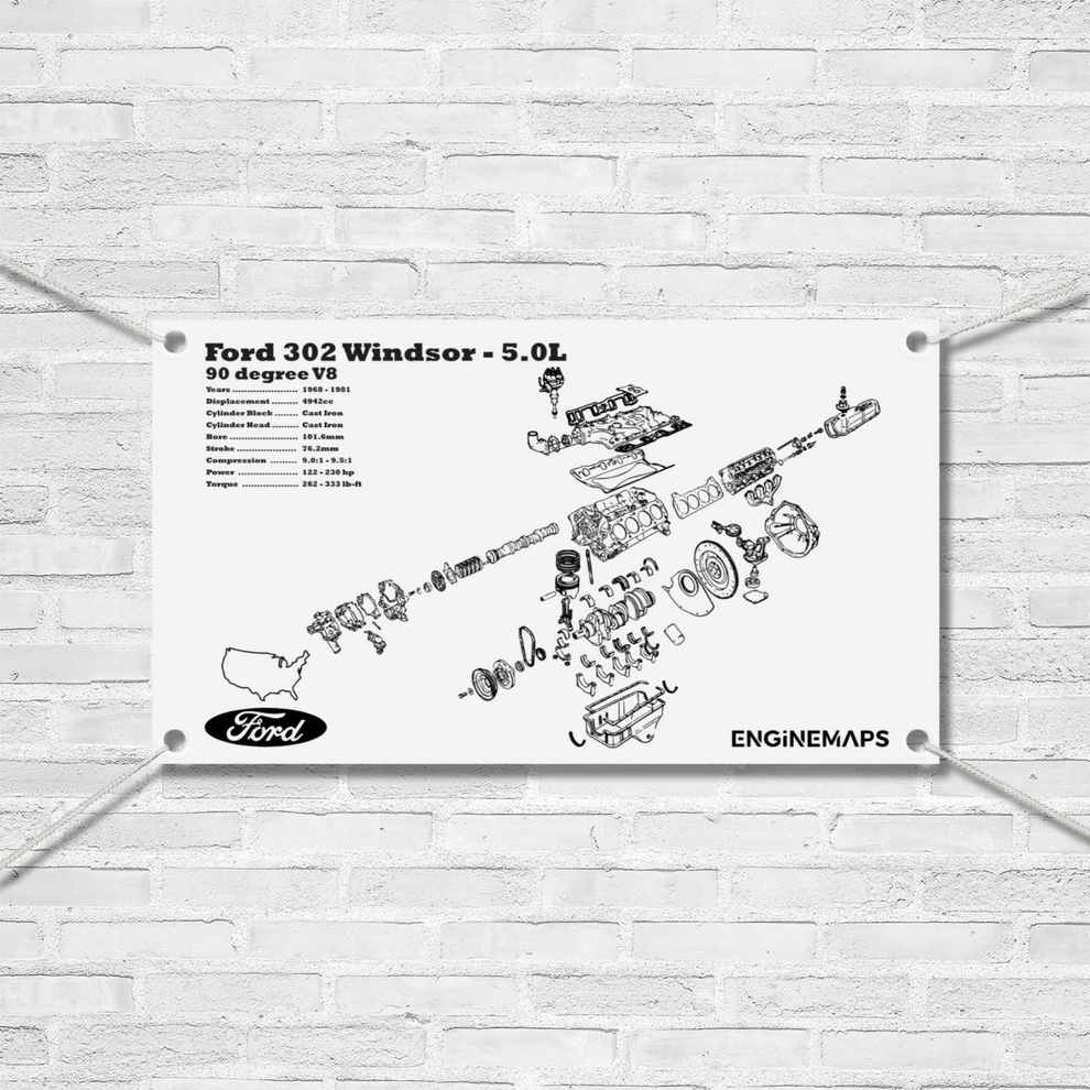 Ford Windsor 302 5.0L Exploded View Banner – EngineMaps
