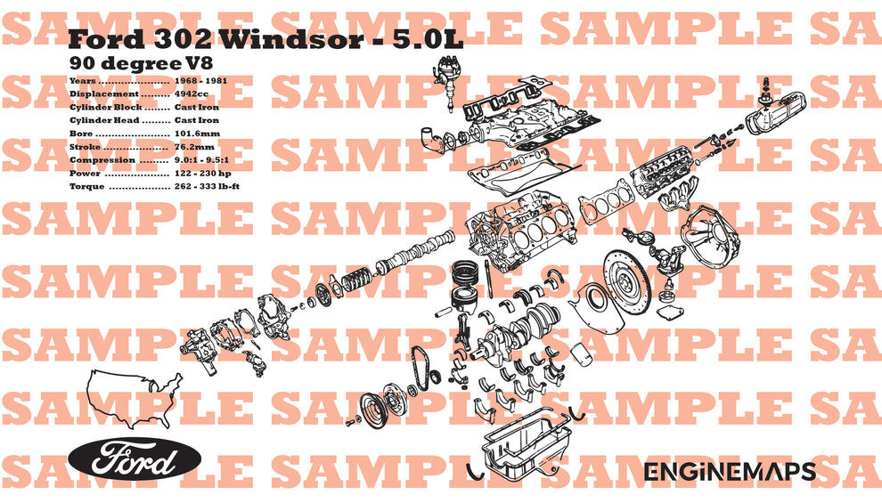 Ford Windsor 302 5.0L Exploded View Banner – EngineMaps