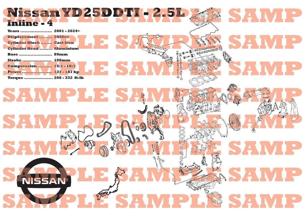 Nissan YD25DDTI 2.5L Exploded View Poster – EngineMaps